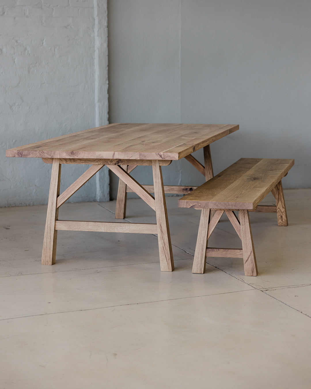 Sara Table & Bench COMBO SET – Bark & Steel